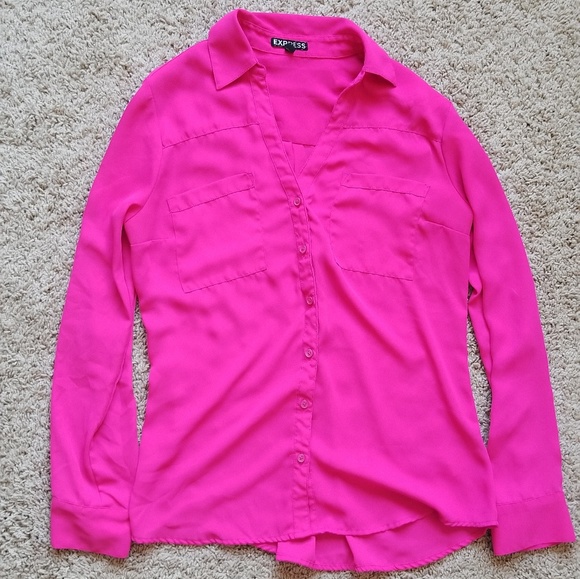 Express | Tops | Hot Pink Dress Shirt | Poshmark